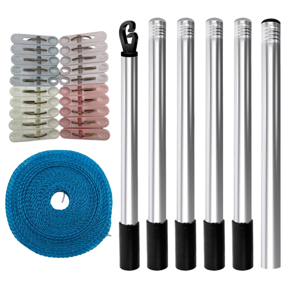 SHENERDA Clothesline Poles 7.2 Ft Total Detachable Rod Clothesline Prop ...