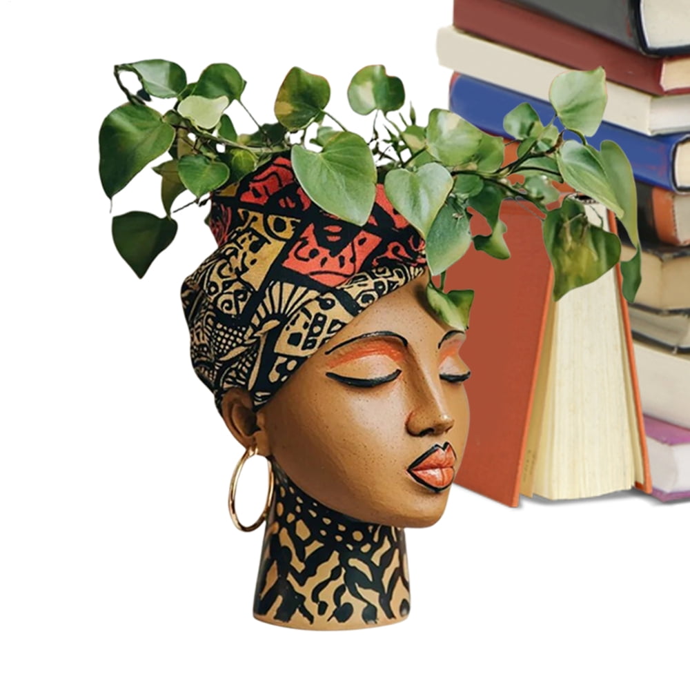 SHENERDA Face Planter Pot Resin Indoor Flower Pots With African Goddess ...