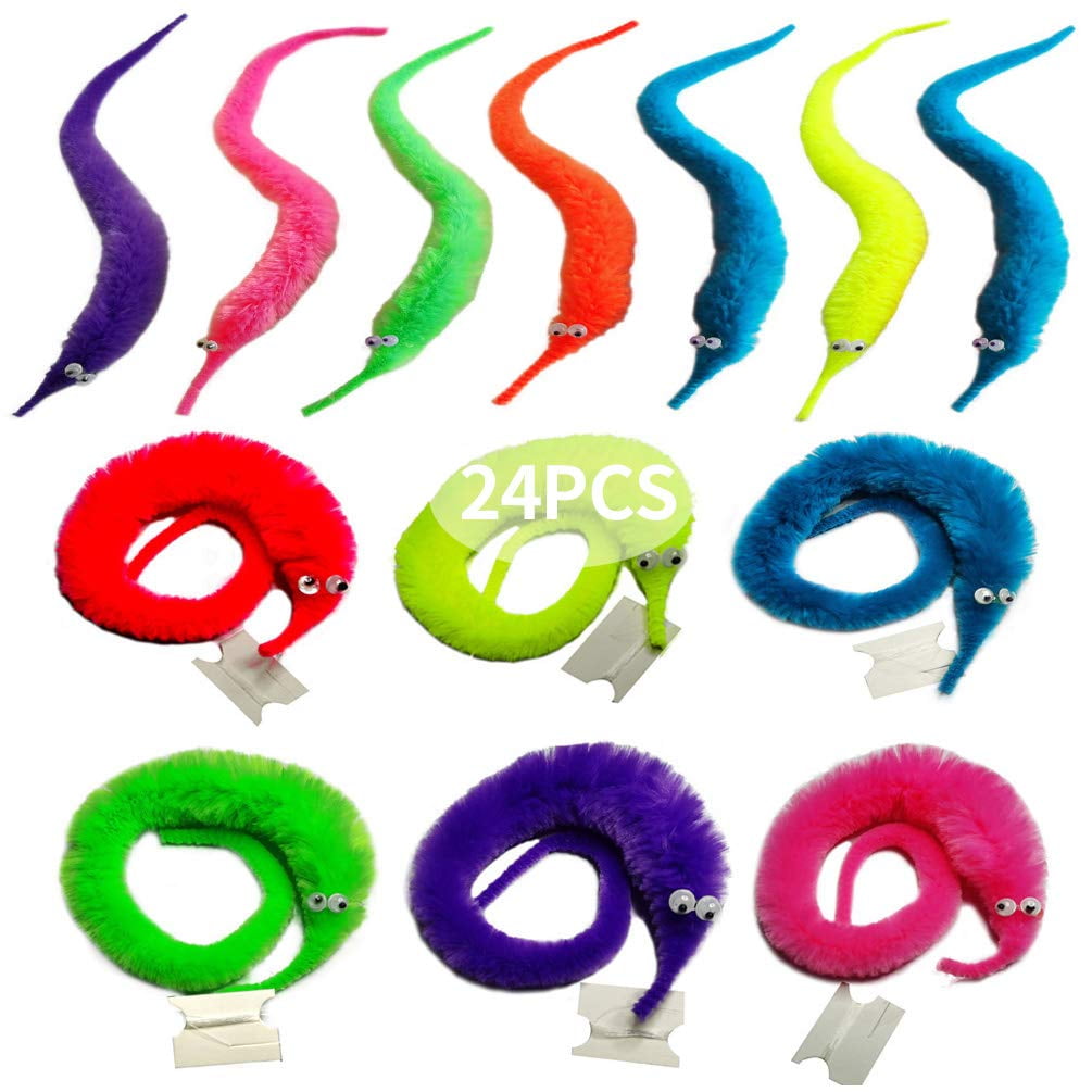 SHENGSEN 24 Pieces Fuzzy OIF8 Worm Toys, String Worm Pets Fuzzy Worms ...