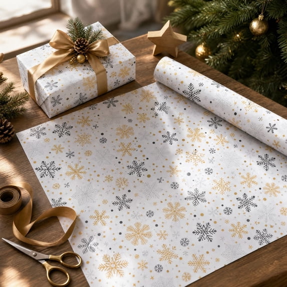 SHENGXINY Christmas Wrapping Paper 3 Pack, White Background Gold Black ...