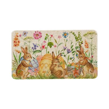 SDJMa Easter Bunny Eggs Farmhouse Kitchen Rugs Spring Rabbits Flowers ...