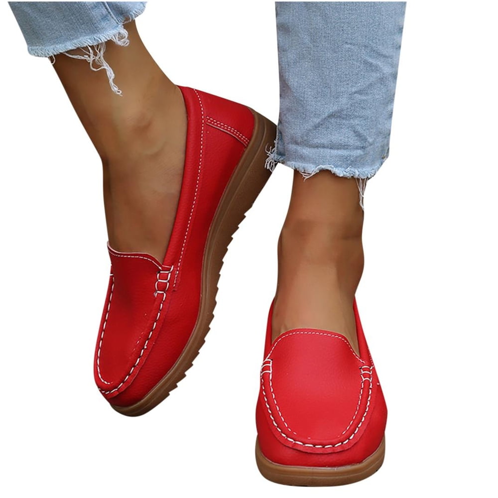 SHENGXINY Spring Ladies Leather Handmade Shoes Women Hook &Loop Flat ...