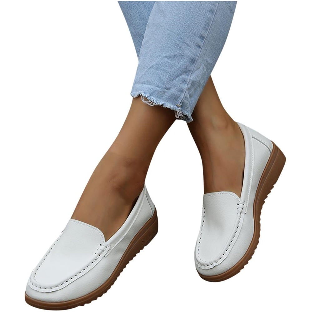 SHENGXINY Spring Ladies Leather Handmade Shoes Women Hook &Loop Flat ...