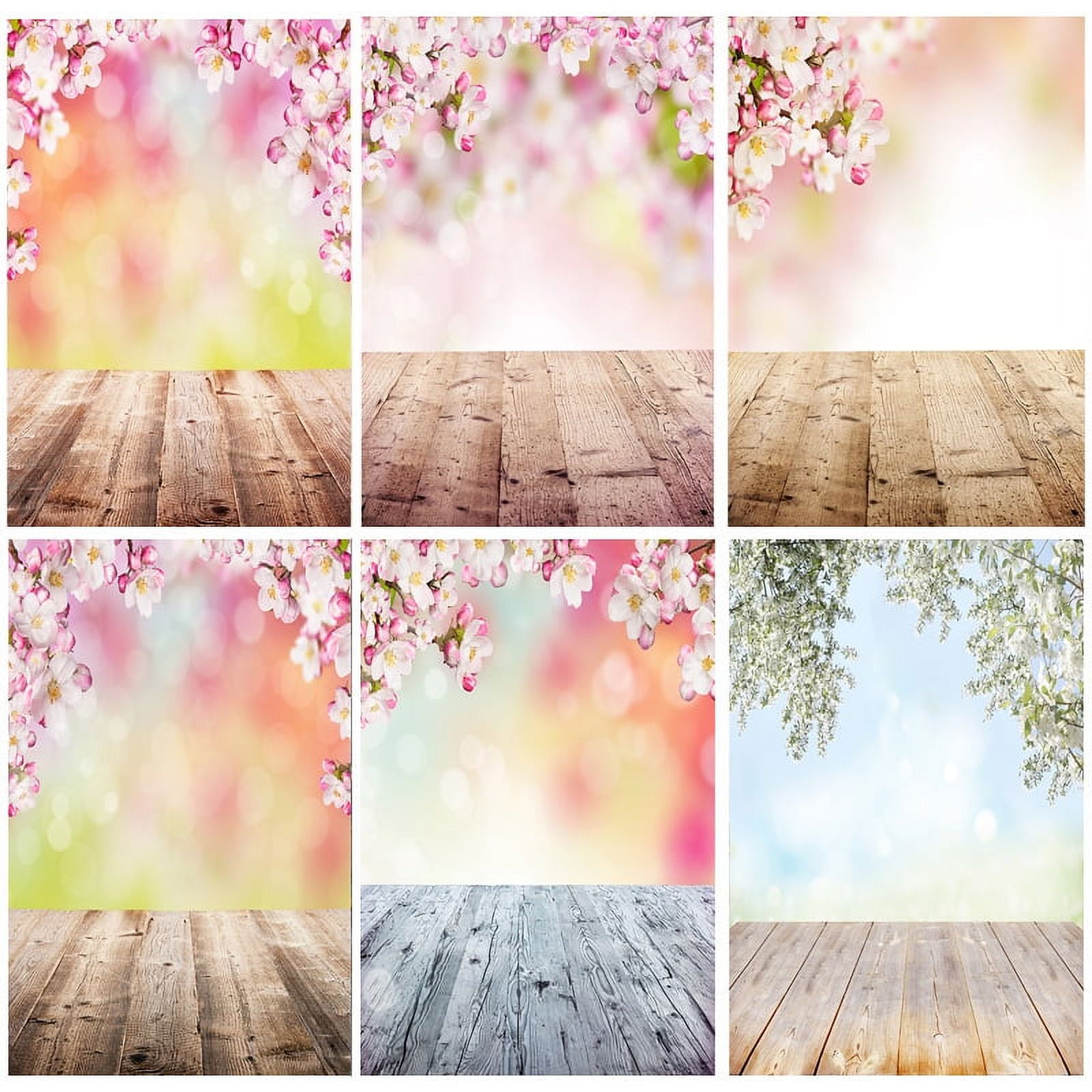 SHENGYONGBAO Vinyl Flower and Wood Planks Photography Backdrops Wood ...