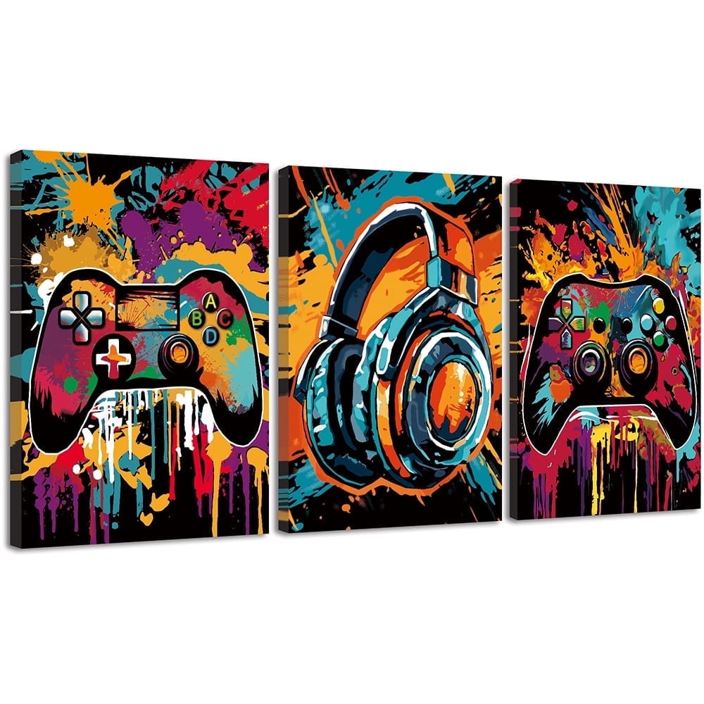 SHENIFY, Gaming Wall Art, 12x16in, 3pcs Neon Graffiti Video Game Decor ...