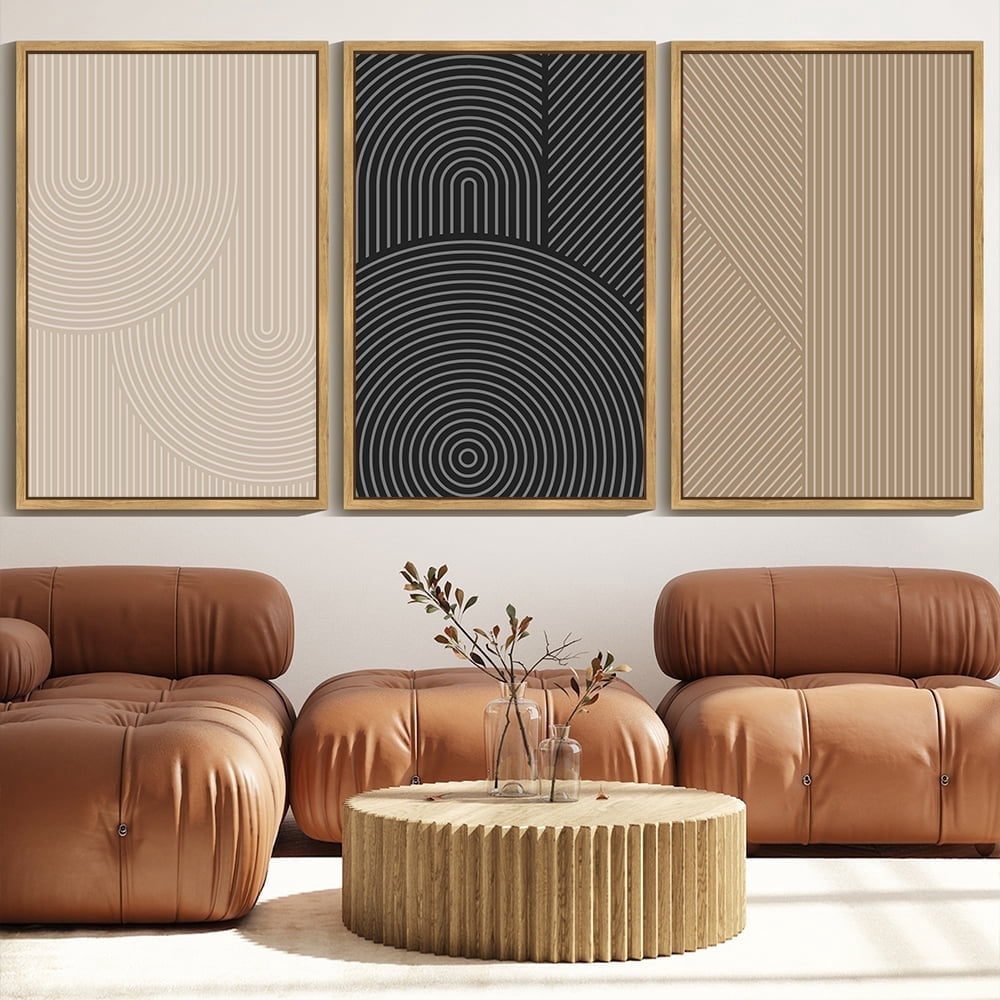 SHENIFY 24x36in3pcs Natural Framed Modern Minimalist Wall Art Abstract ...