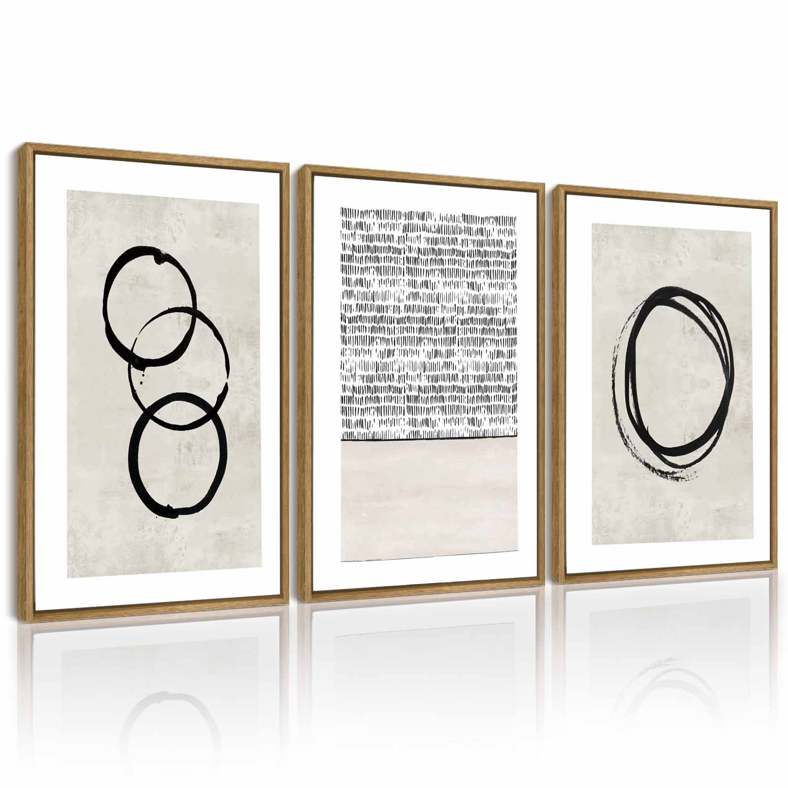 SHENIFY Abstract Boho Wall Art Wood Geometric Ring Grid Landscape ...