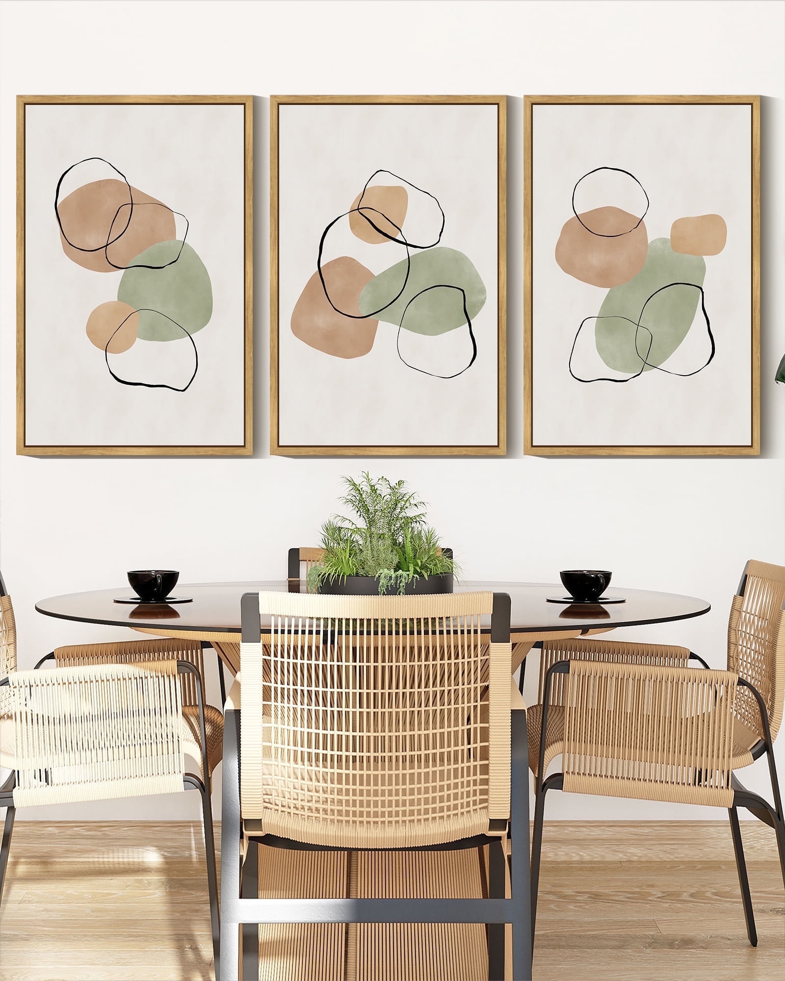 SHENIFY Abstract Wall Art 16x24in3pcs Natural Framed Decor Colorful ...