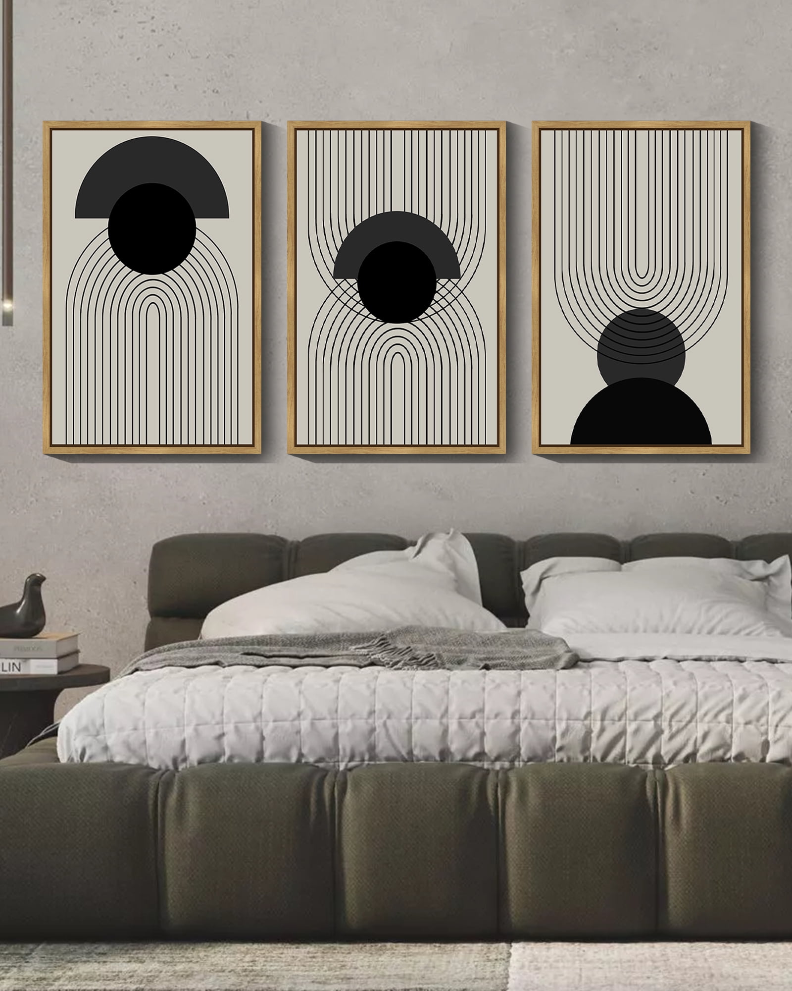 SHENIFY Black Boho Wall Art Framed Wood Abstract Boho Wall Decor Mid ...