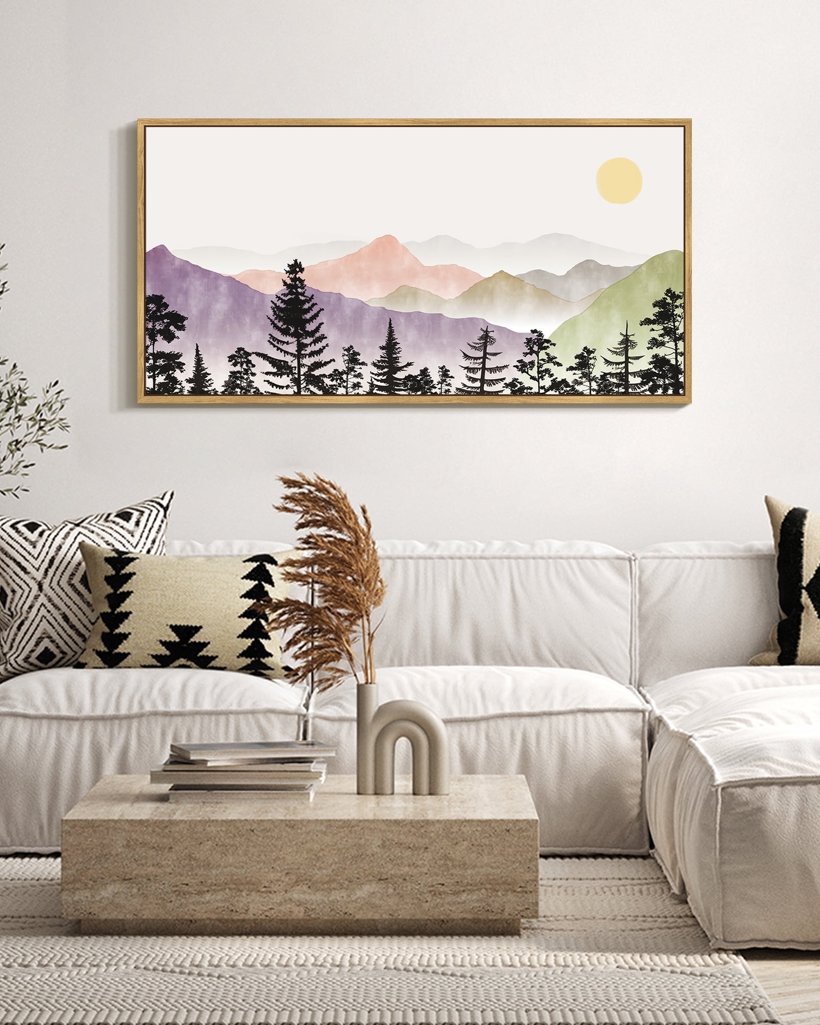 SHENIFY Landscape Mountain Wall Art 20x40in Natural Framed Set ...