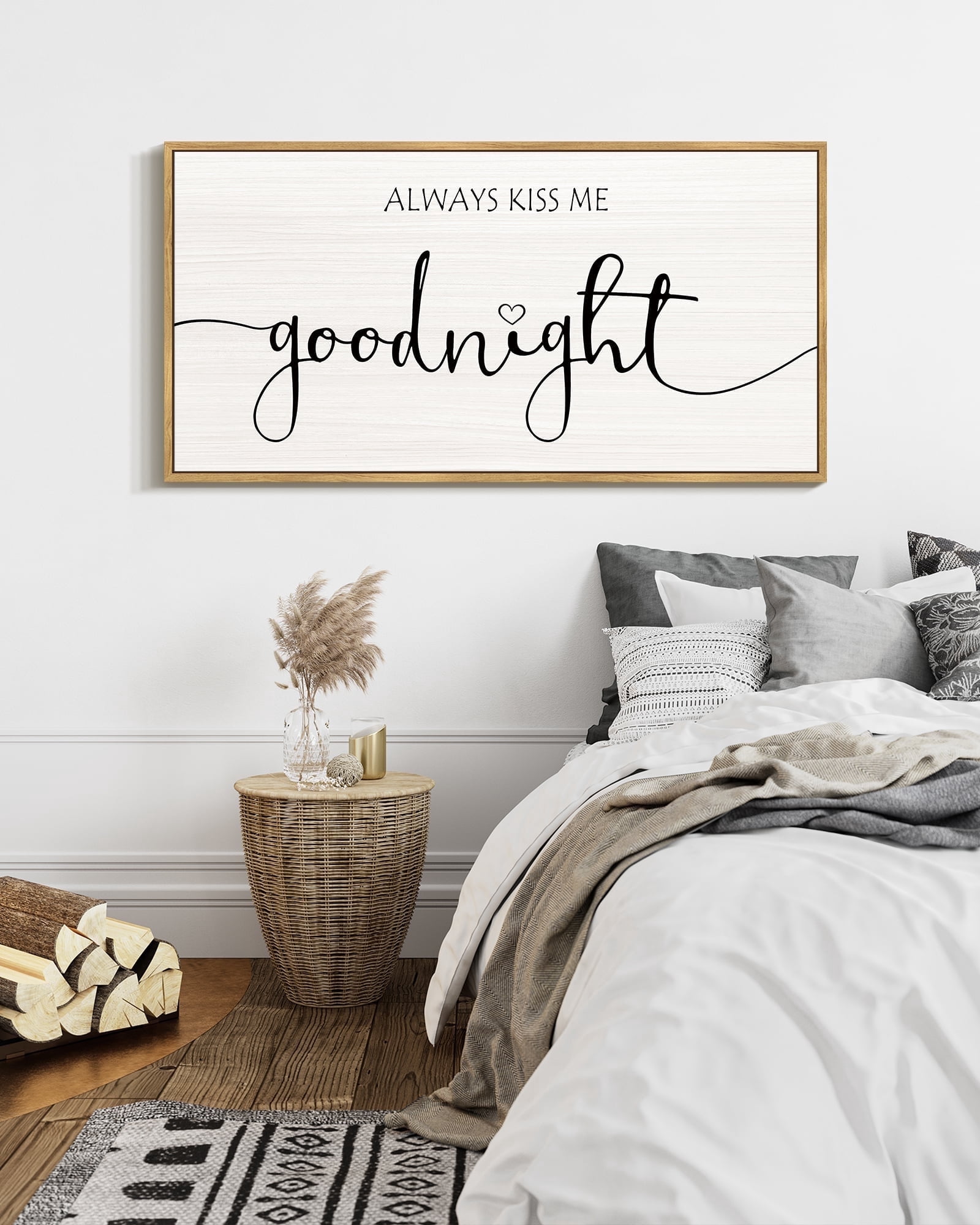 SHENIFY Large 20x40in Natural Framed Always Kiss Me Goodnight Sign ...