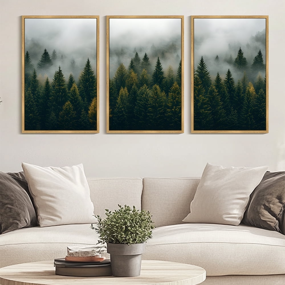 SHENIFY Large 24x36in3pcs Natural Framed Green Fog Pine Tree Landscape ...