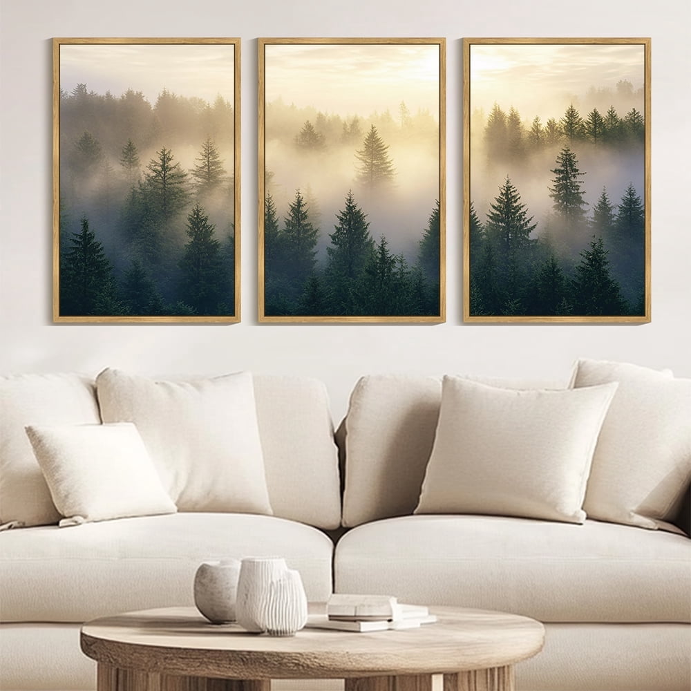 SHENIFY Large 24x36in3pcs Natural Framed Misty Nordic Forests Wall Art ...