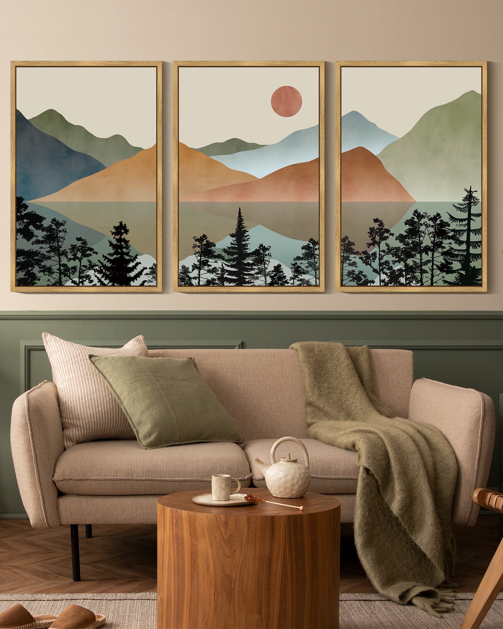 SHENIFY Set Lake Sunrise Pine Tree Forest Landscape Mountain Wall Art ...