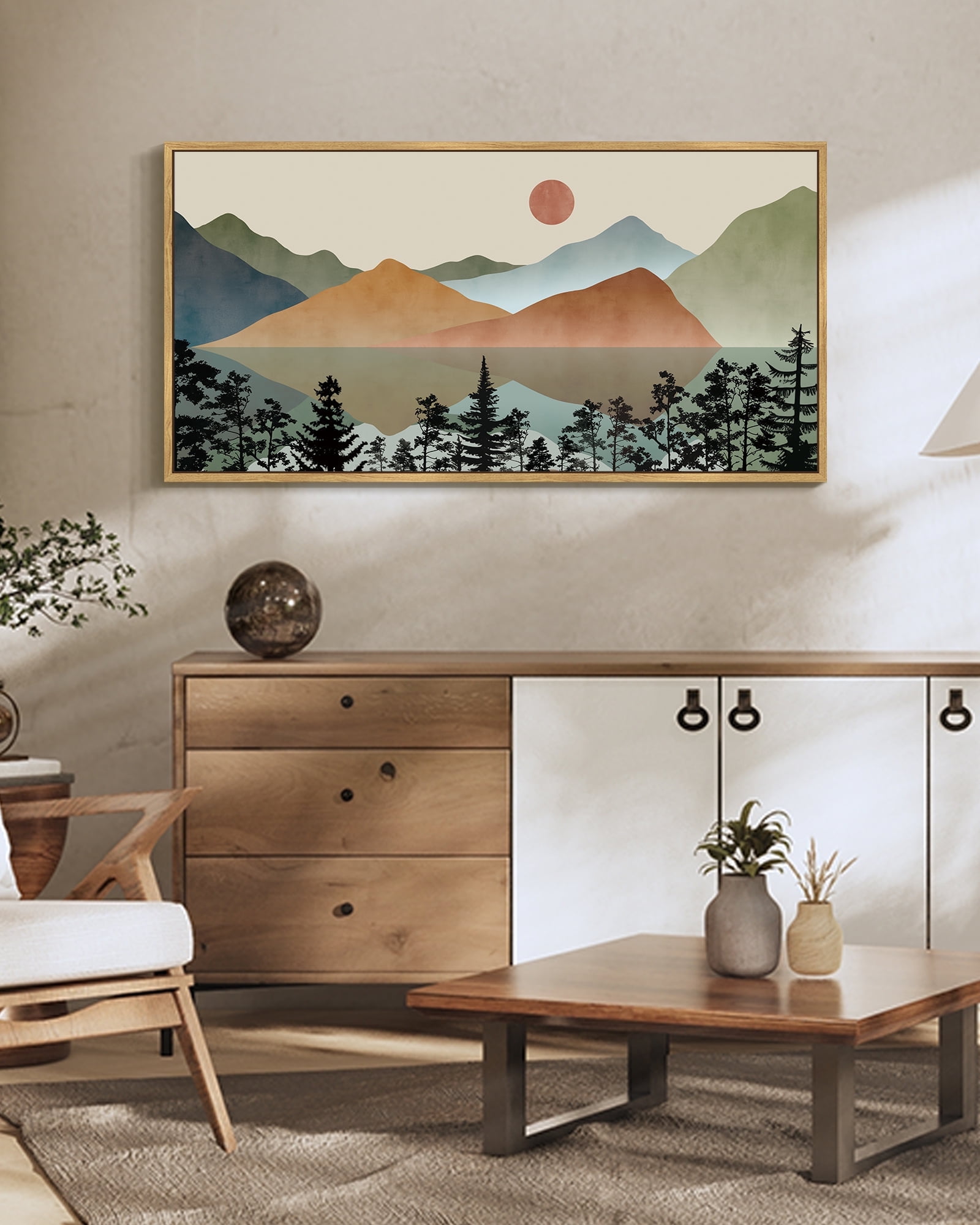 SHENIFY Set Lake Sunrise Pine Tree Forest Landscape Mountain Wall Art ...