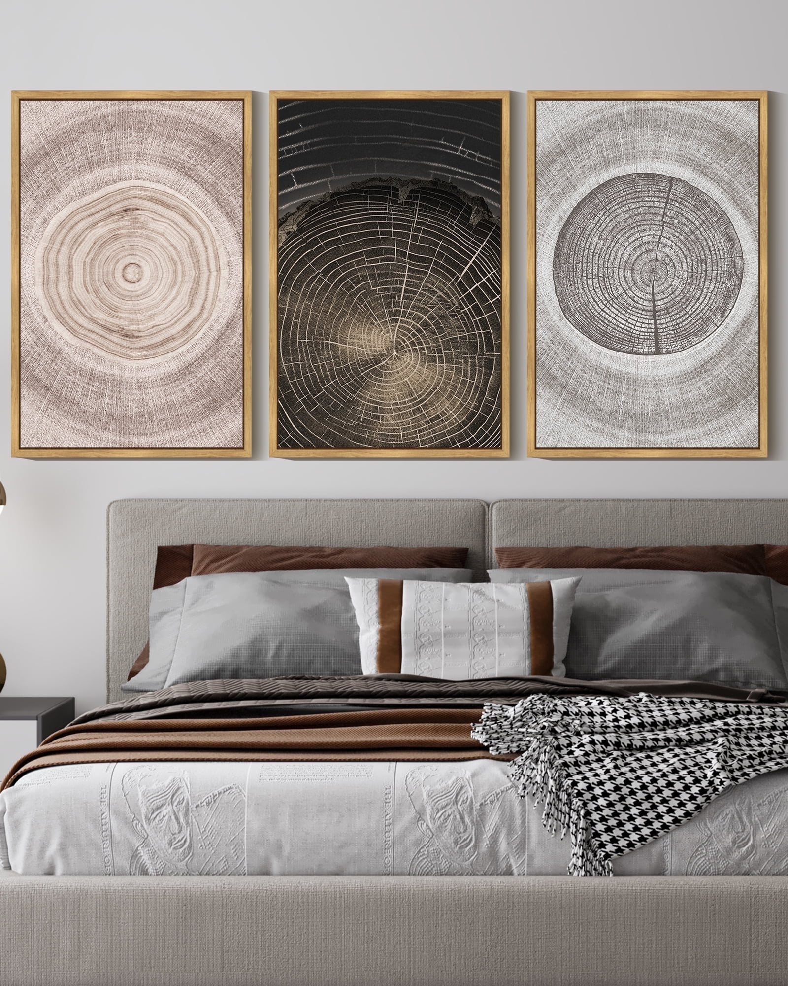SHENIFY Vintage Wood Tree Rings Wall Art 16x24in3pcs Natural Framed ...