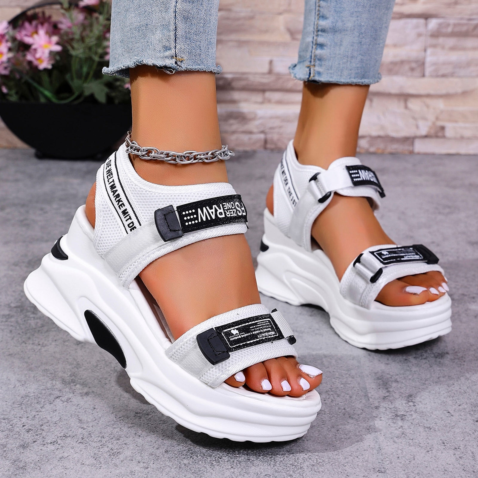 SHENJUA Sandals for Women 2025 7.5Cm Thick Soled Summer Mesh Breathable ...