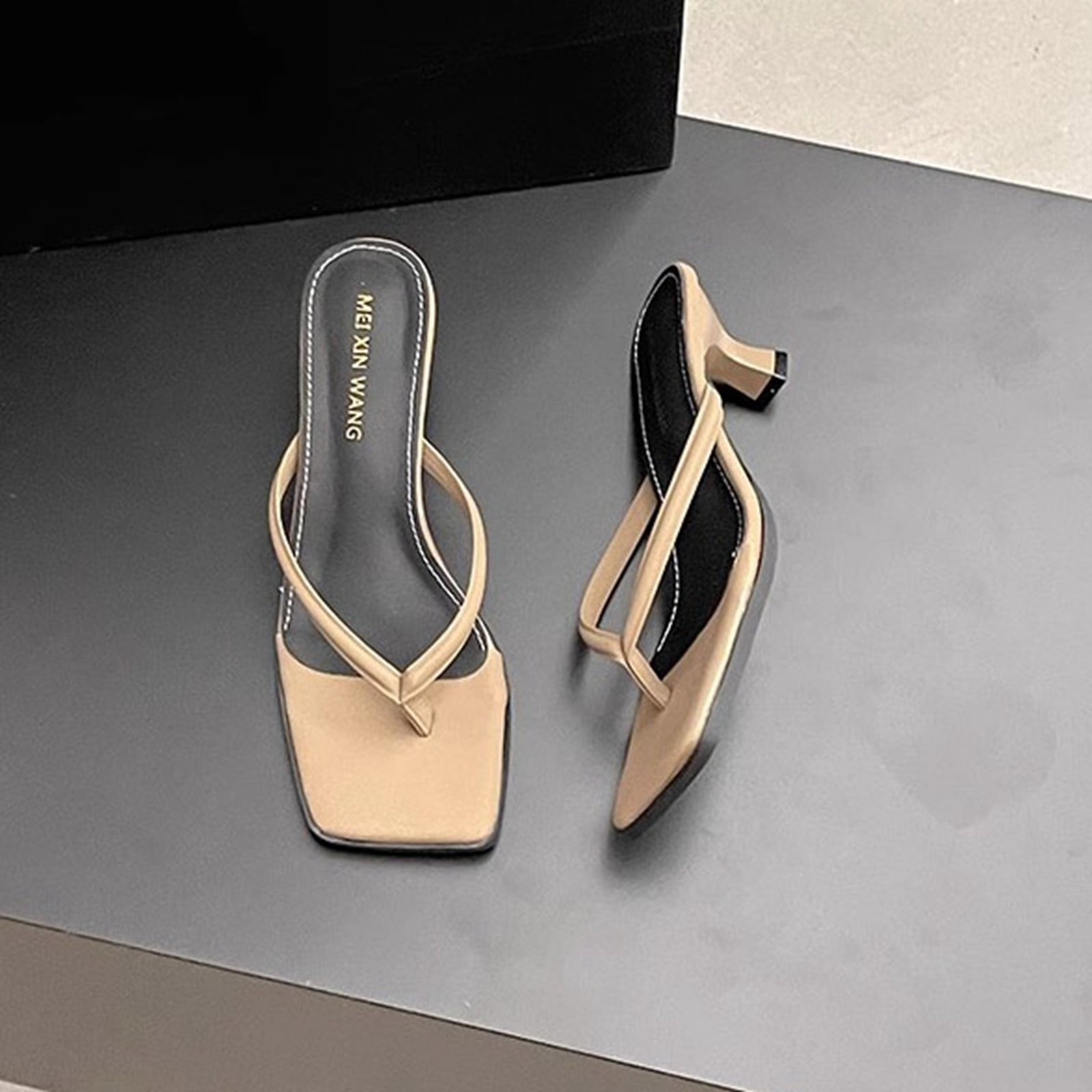 SHENJUA Sandals for Women 2025 Dressy French Style Square Toe Thong ...