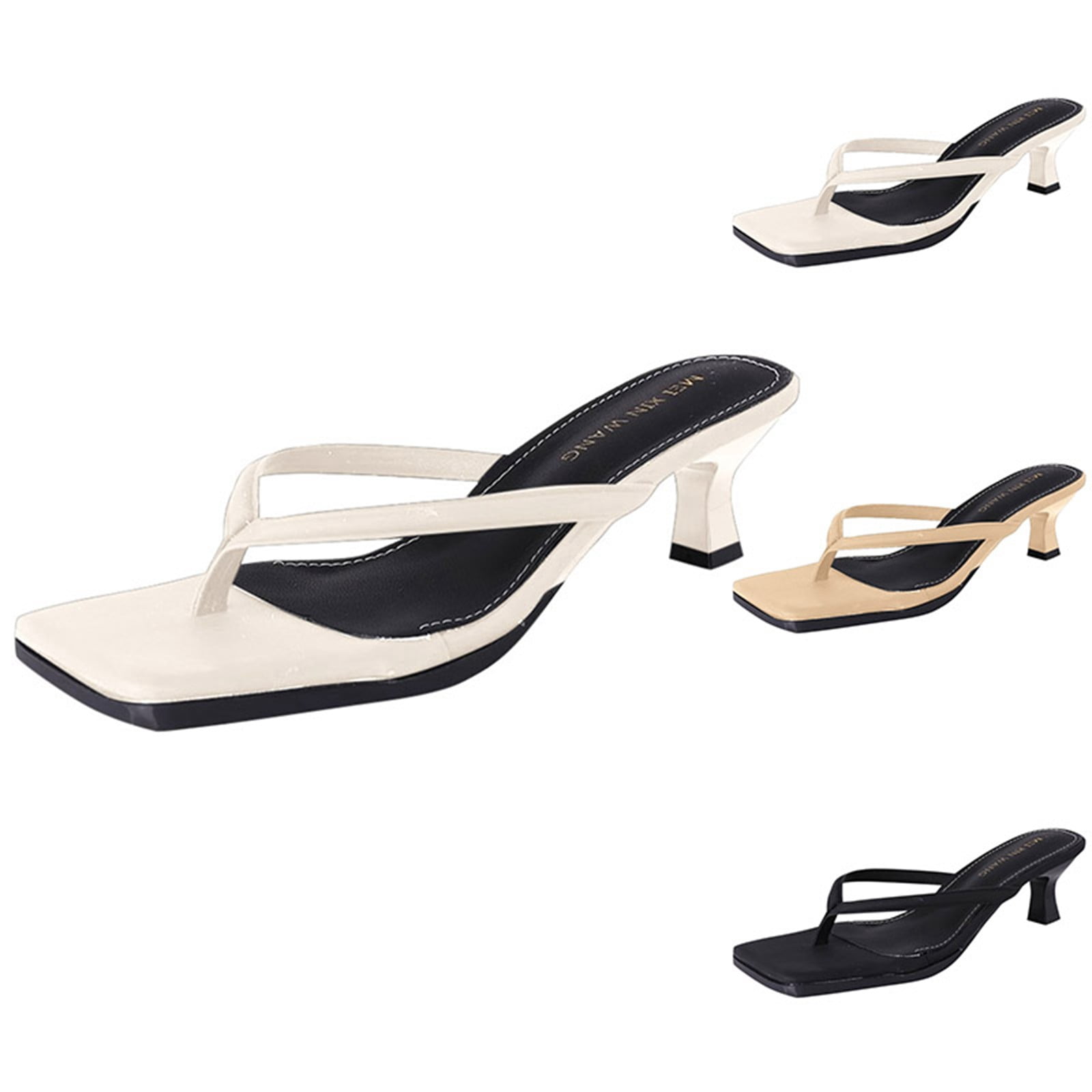SHENJUA Sandals for Women 2025 French Style Square Toe Thong With Thin ...