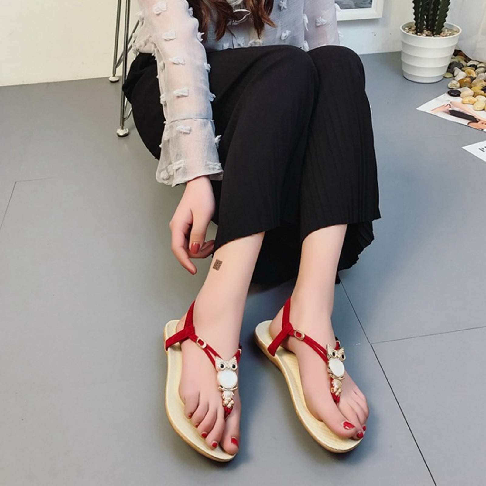 SHENJUA Sandals for Women 2025 Rhinestone Flip Flops Wear Wedge Heel ...
