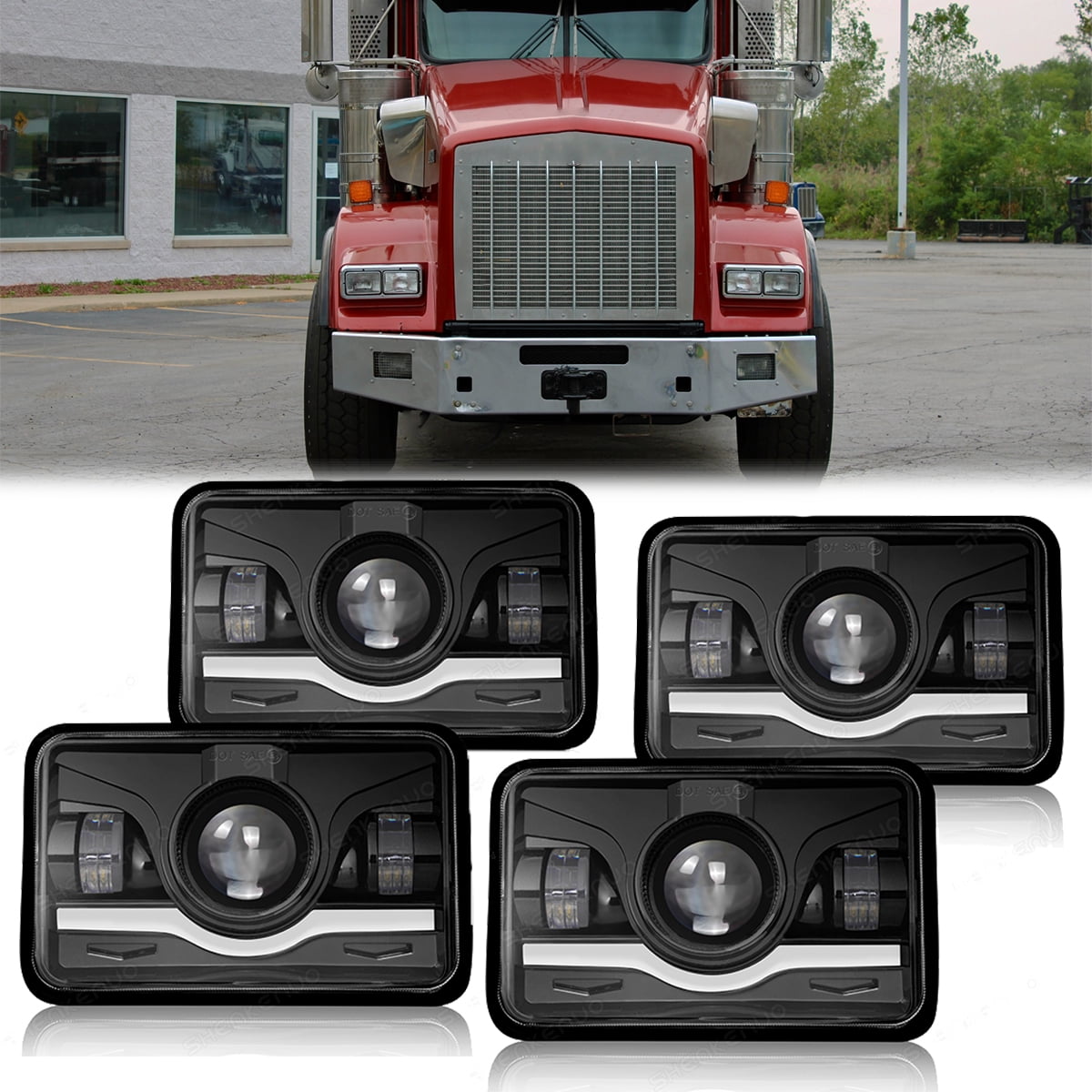 SHENKENUO 4X DOT 4x6'' LED Headlights for Kenworth T800 T400 T600 W900B Classic 120/132 US ...