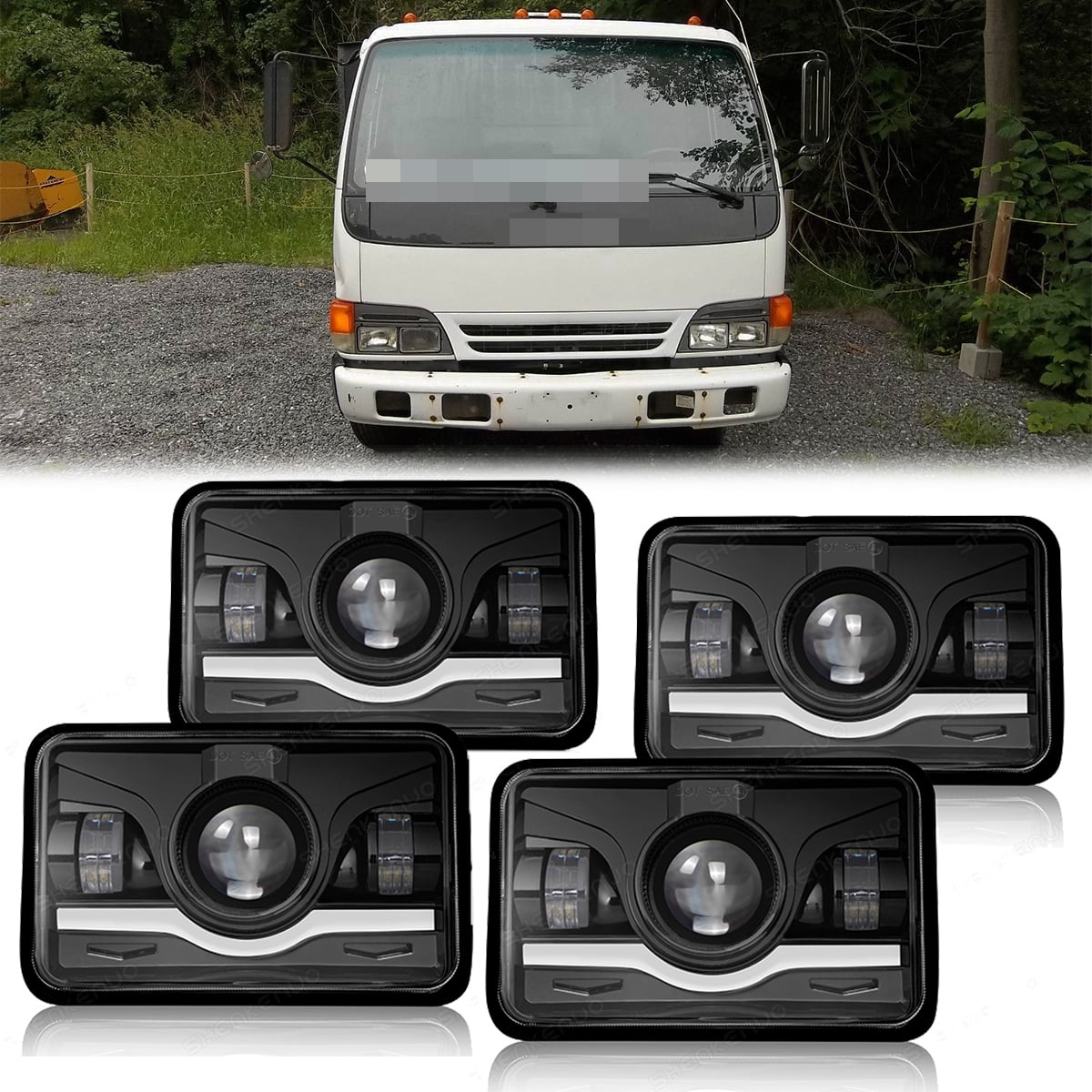 SHENKENUO 4pc 4x6'' LED Headlights Hi/Lo Sealed Beam Headlamp For Isuzu ...