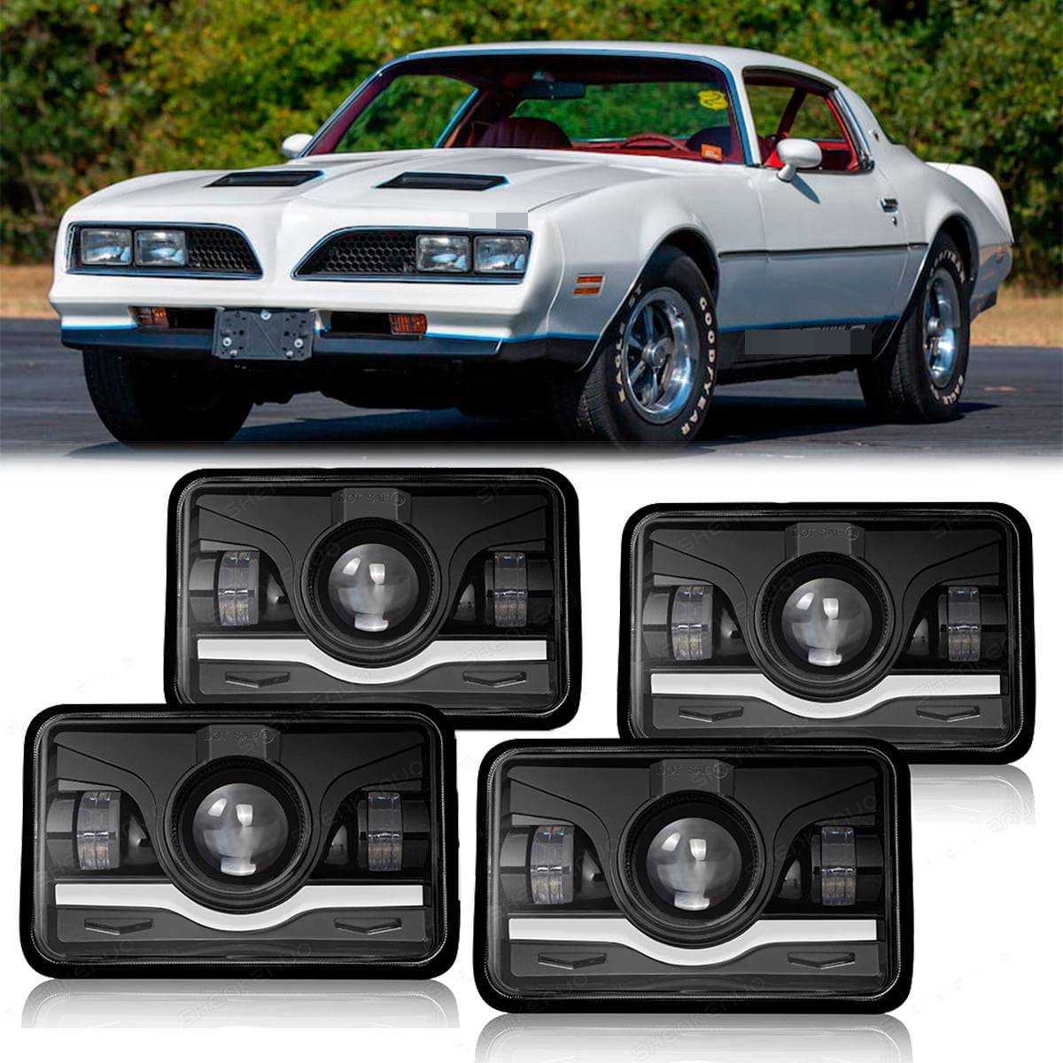 HMCYCI 4pcs 4x6'' LED Headlights Hi/Lo Beam DRL for 1977-1981 Pontiac ...