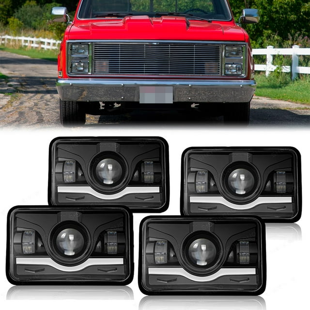 SHENKENUO 4set 4x6" LED Headlights DRL Hi/Lo Beam DRL For Chevy C10 ...