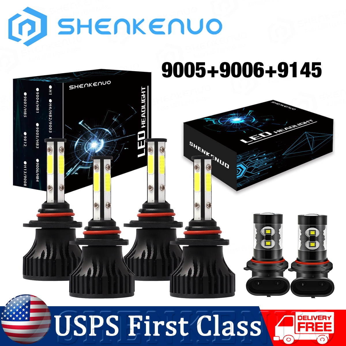 SHENKENUO 9005 9006 9145 LED Headlight Fog Light Bulbs Combo For Chevy ...
