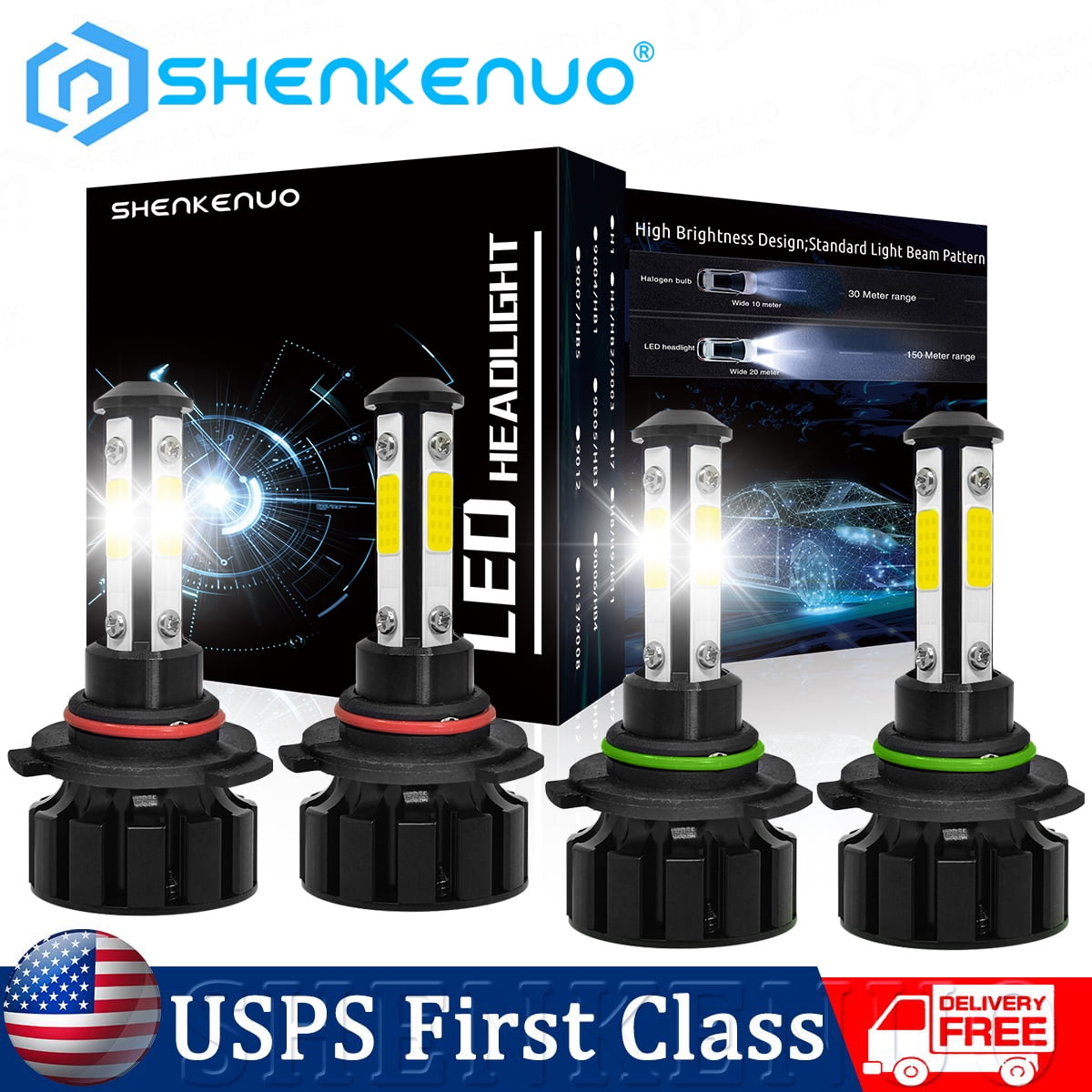 SHENKENUO 9005 9006 LED Bulbs Kit with 8000 Lumens, 36W 6500k HB3/HB4 ...