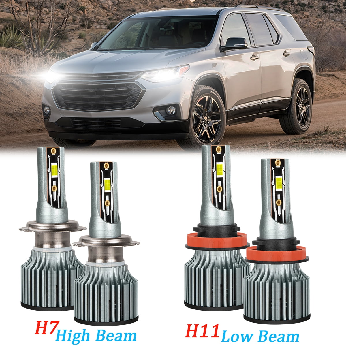 SHENKENUO Compatible For Chevrolet Traverse LED Bulbs (2013-2018), H7 H11 LED Light Bulbs Combo ...