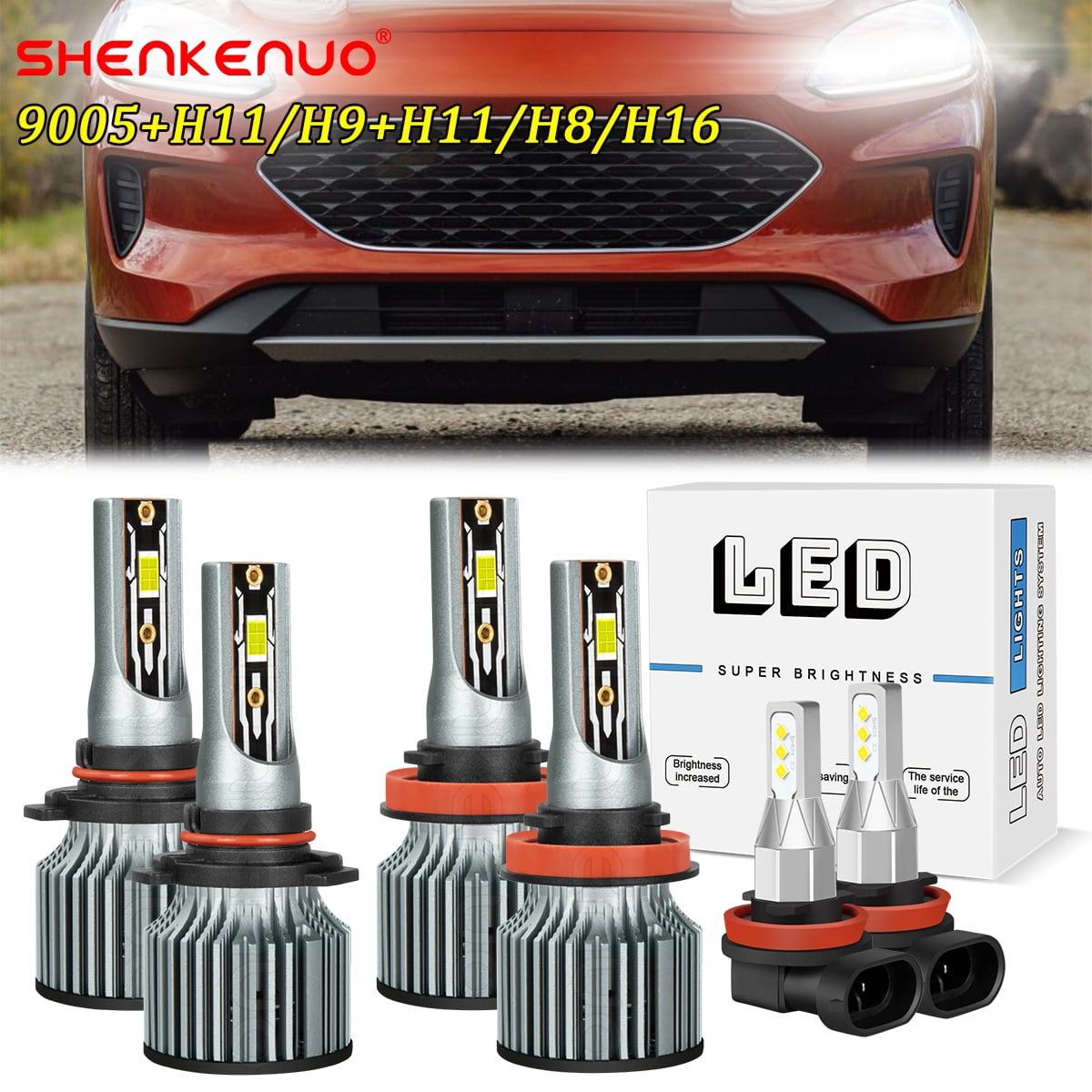SHENKENUO For Ford Escape 2019-2022 6000K LED Headlight Bulbs High Low ...