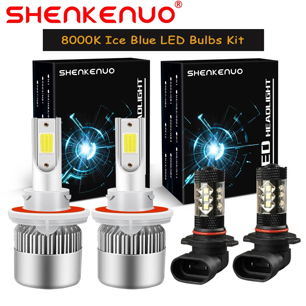 SHENKENUO For Ford F-150 2004-2014 Ice Blue H13 9008 LED Headlight+9145 ...