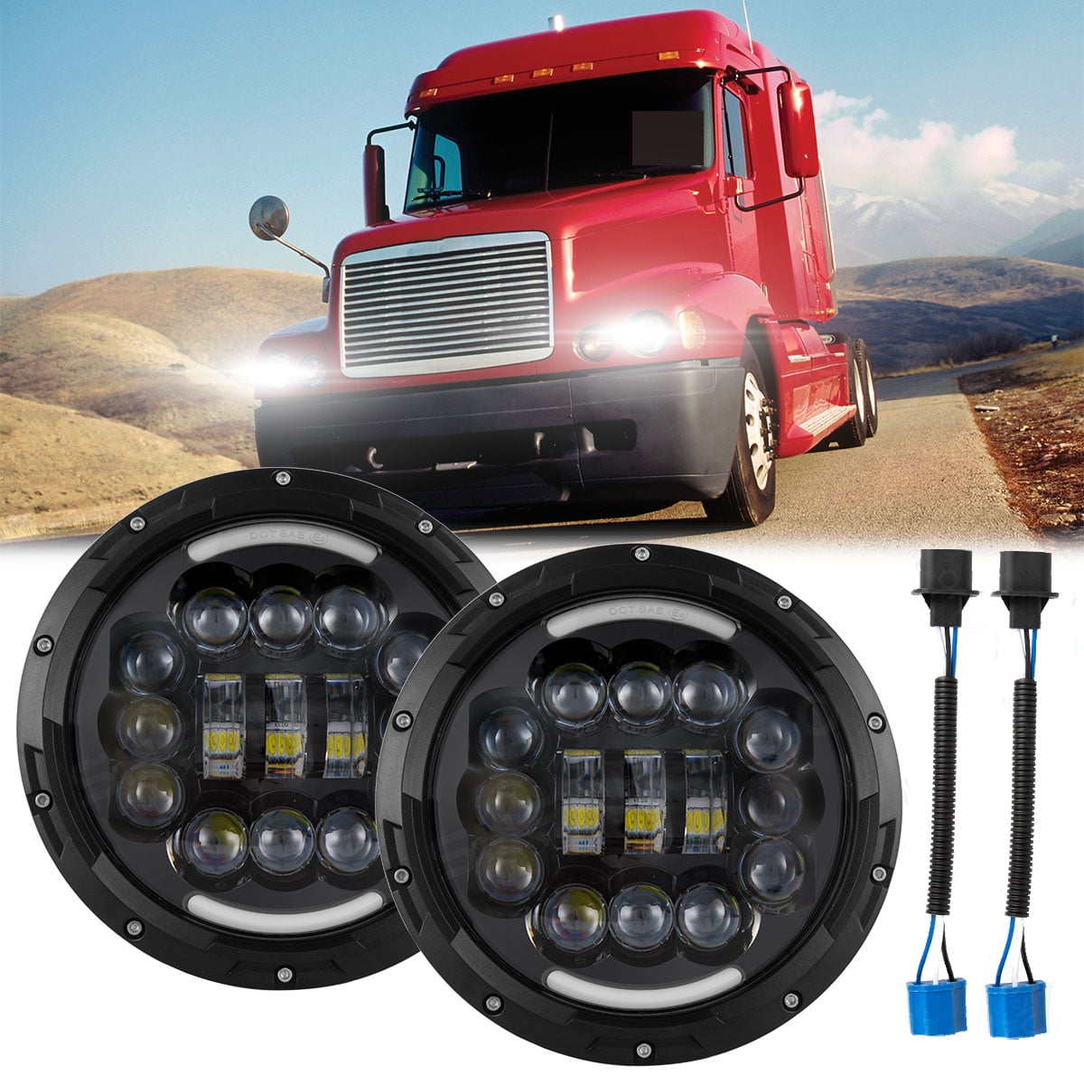 SHENKENUO For Freightliner Century Class 7inch Round LED Headlights Hi ...