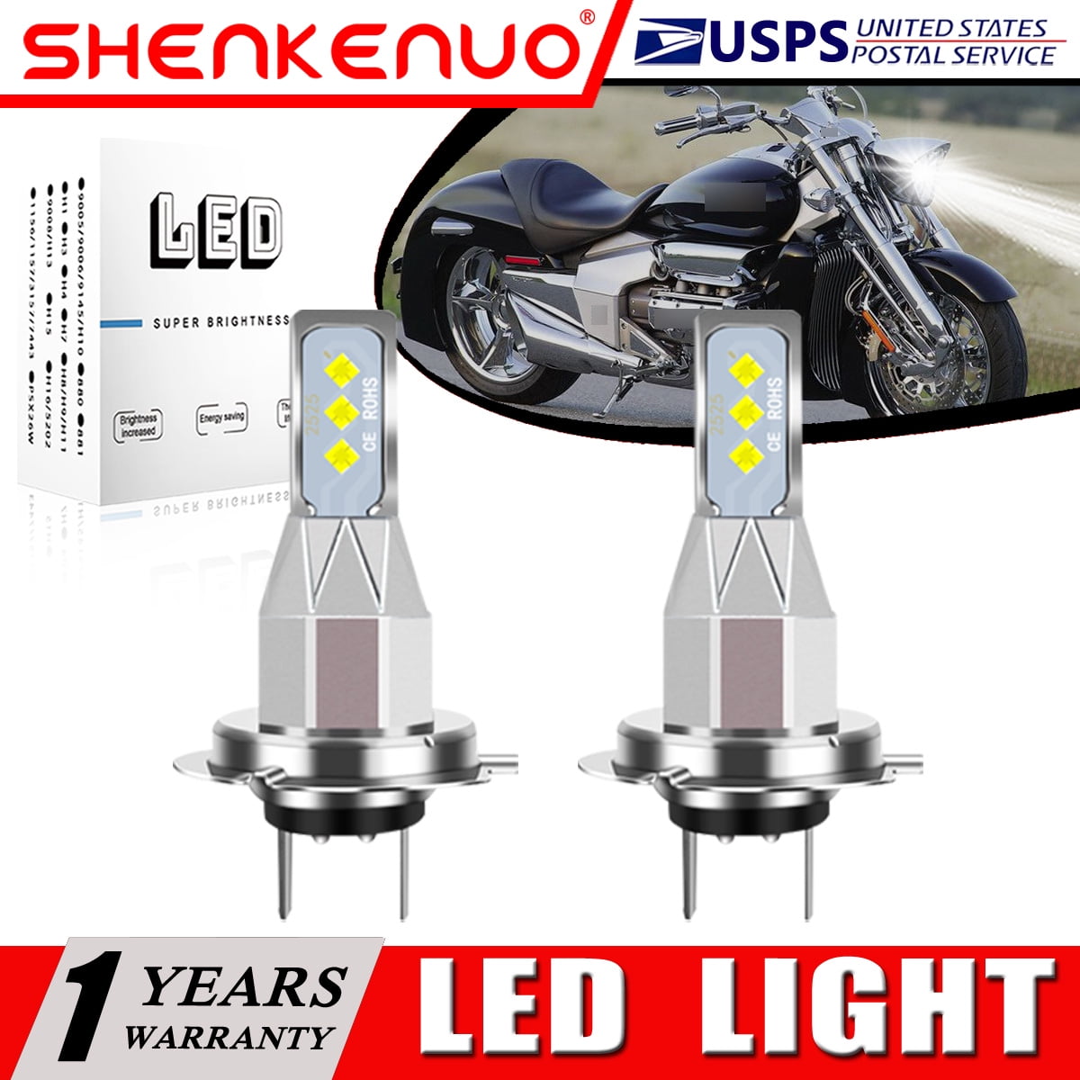 SHENKENUO For Honda Valkyrie Rune 1800 NRX1800 2004-2005 2X H7 LED ...