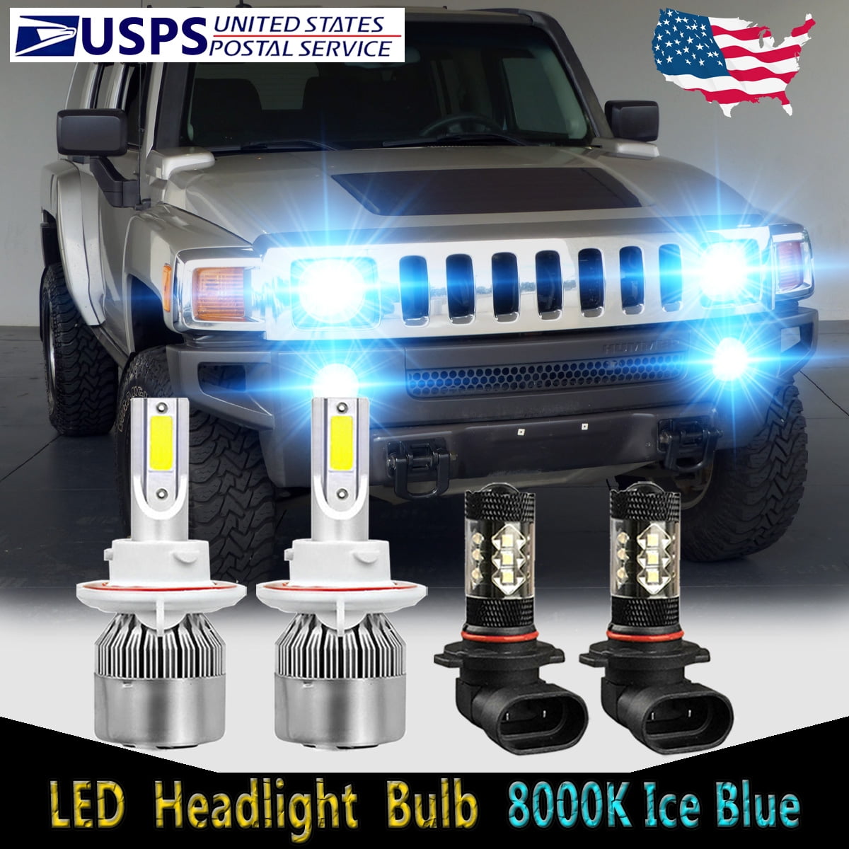 SHENKENUO For Hummer H3 2006-2010 Blue LED H13 Headlight Hi-L+ 9145 ...