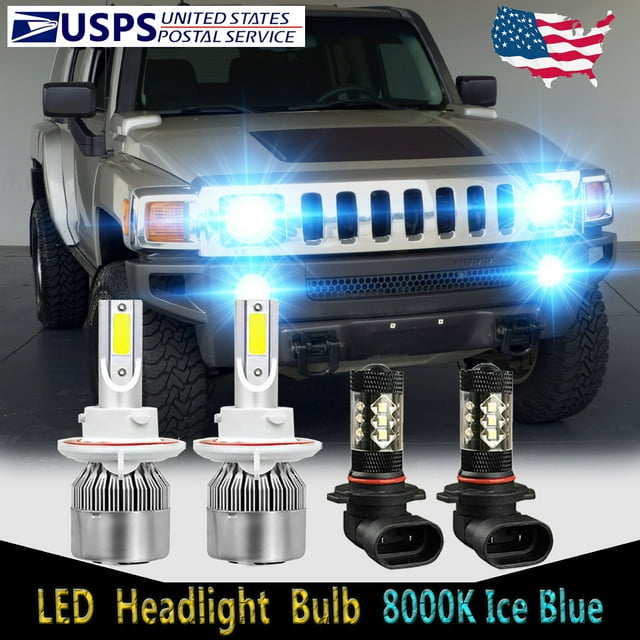 SHENKENUO For Hummer H3 2006-2010 Blue LED H13 Headlight Hi-L+ 9145 ...