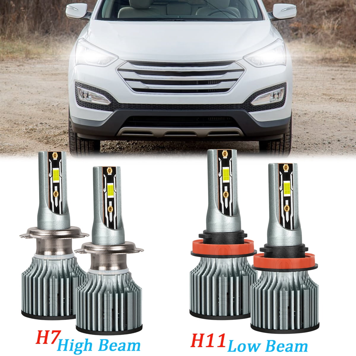 SHENKENUO For Hyundai Santa Fe Sport 2013-2016 4x Combo LED Headlight Hi/Lo Beam Bulbs Kit ...