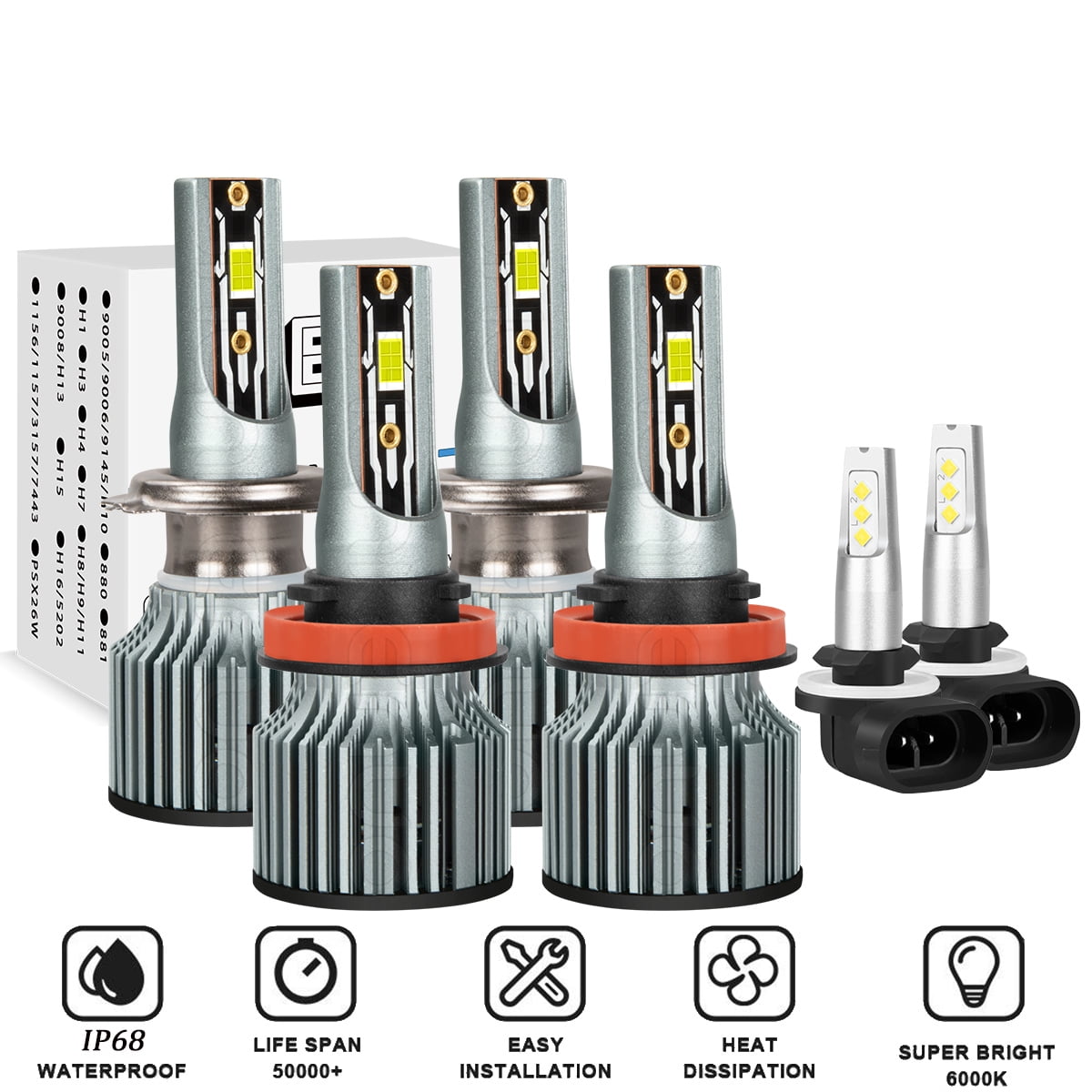 SHENKENUO H7 H11 881 LED Headlight High&Low Beam Fog Light 6000K Combo ...