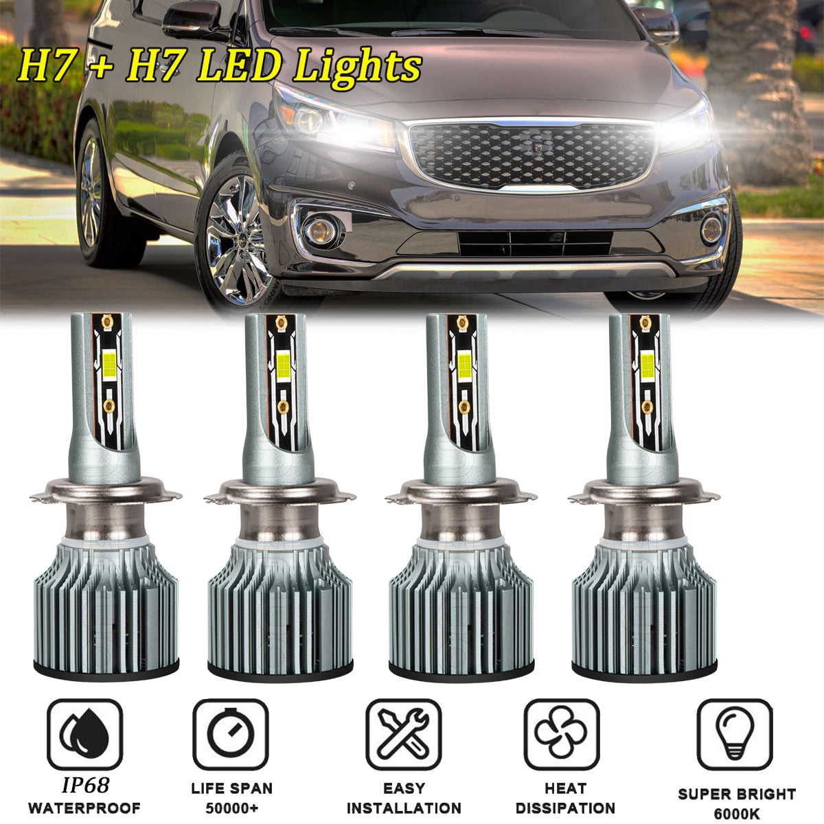 SHENKENUO H7 Headlights for 2015-2018 Kia Sedona H7 LED High/Low Beam White US Stock - Walmart.com