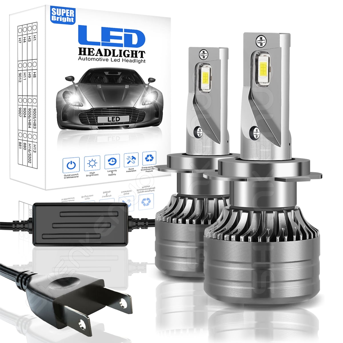 SHENKENUO H7 LED Headlight Bulbs 80W 28000LM 6000K High Low Beam Fog ...