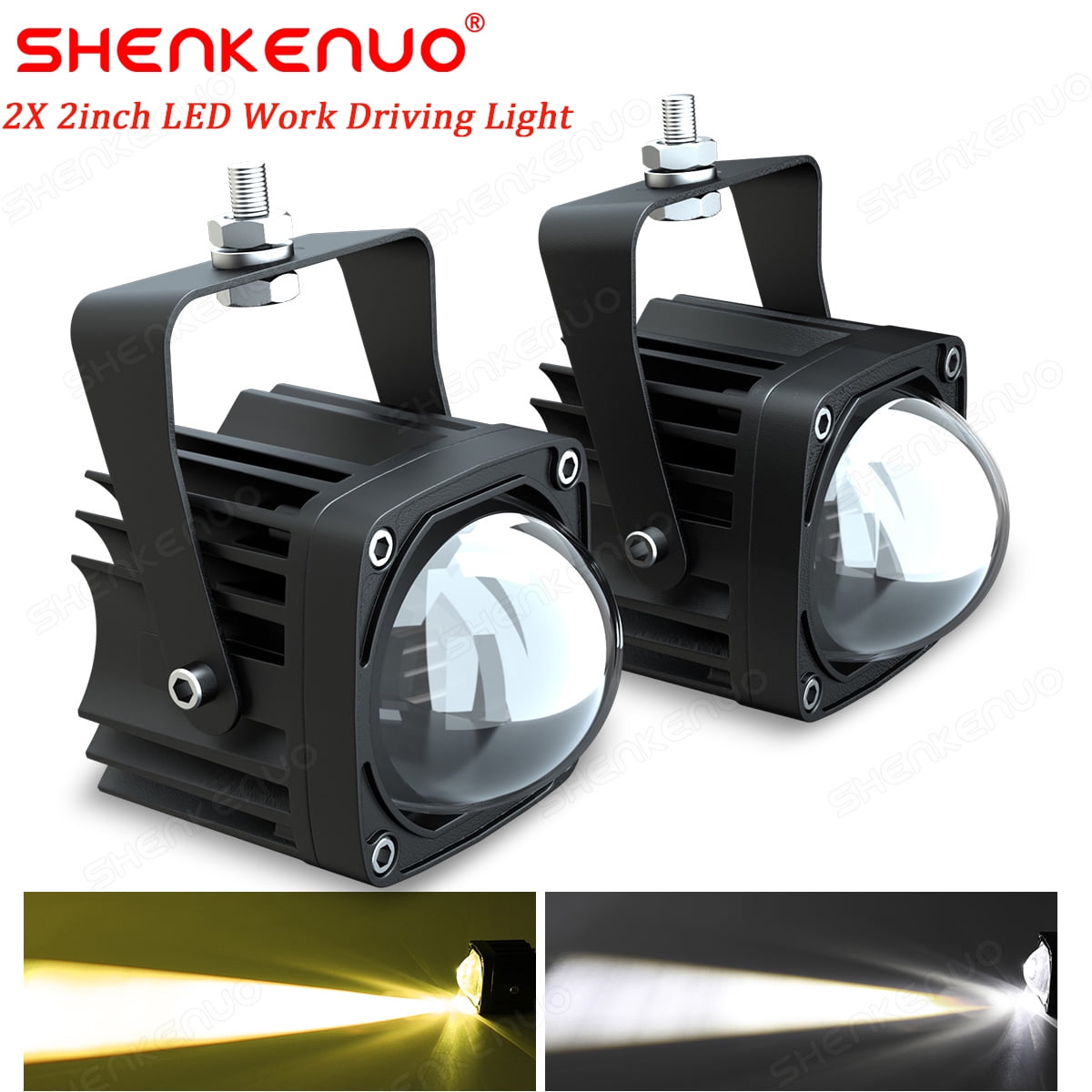 SHENKENUO Pair 8D Lens 2inch LED Work Light Bar Cube Pods Driving Fog ...