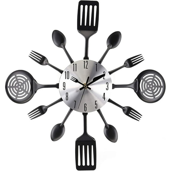 SHENSHA 16" Kitchen Wall Clock, Large Kitchen Cutlery Wall Clock with ...