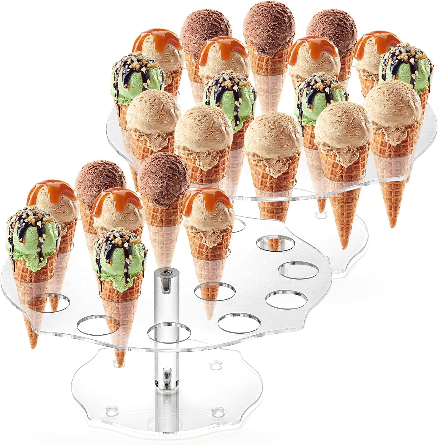 IEMIEBSHA 2 Pack Ice Cream Cone Holder, 16 Holes Acrylic Waffle Cone ...