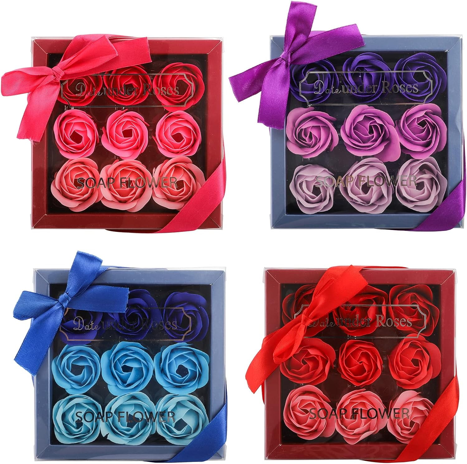 SHENSHA 4 Boxes Floral Scented Bath Soap Rose Flower Petals, 36 Pcs ...