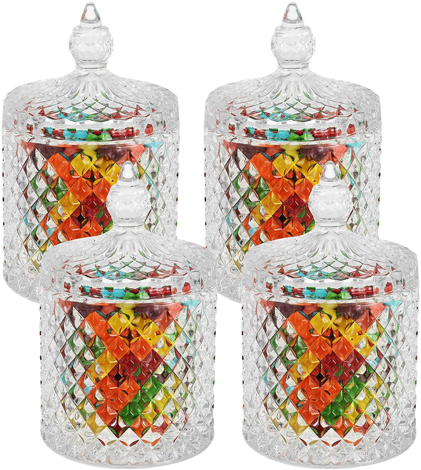 SHENSHA 4 Pack Crystal Diamond Faceted Jar with Crystal Lid, Glass Food ...
