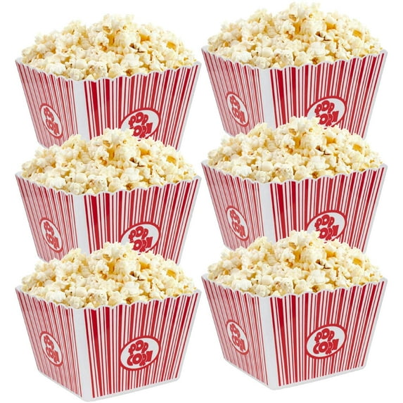 SHENSHA 6 Pack Popcorn Containers, Plastic Movie Theater Style Popcorn ...