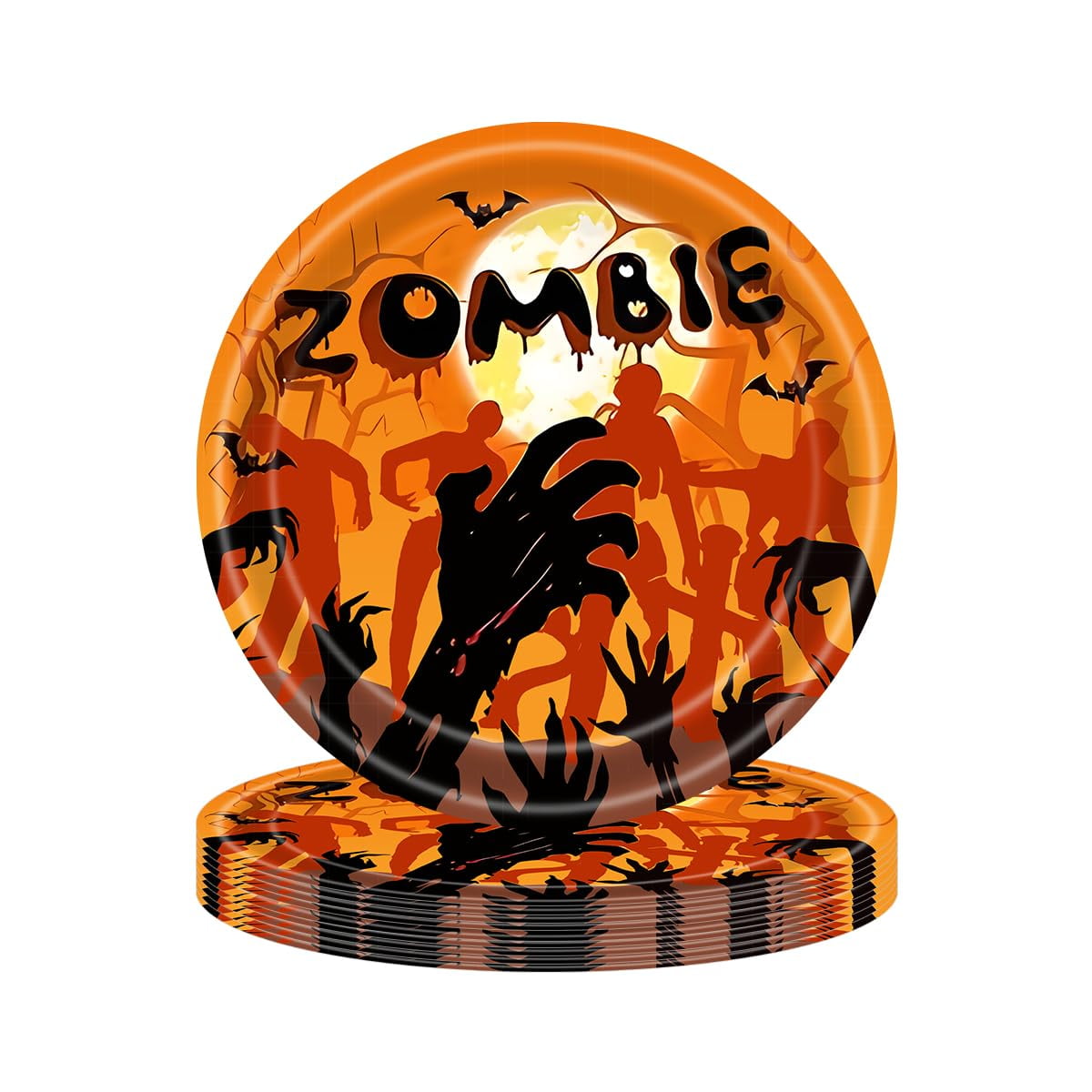 SHEPAILAI 24Pcs Horror Round Paper Plates AFN1- 7 Inches Scary ...