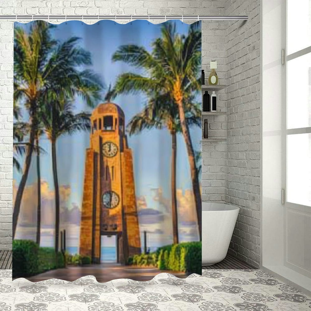 SHERONV Art Deco Palm Trees Shower Curtain 100% Polyester with Hooks 60 ...
