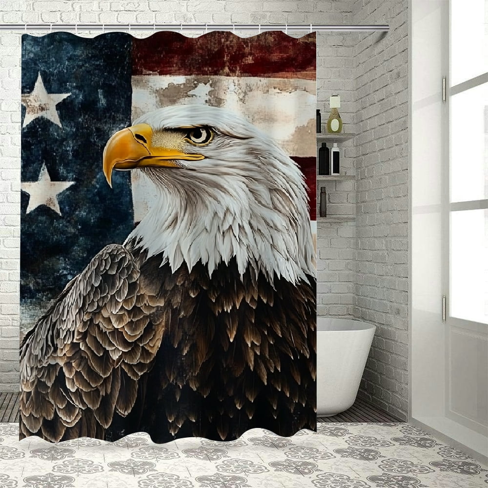 SHERONV Bald Eagle Flag Shower Curtain Set 100% Polyester with Hooks 36 ...